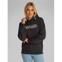 Hoodie Calvin Klein Jeans "VARSITY CALVIN KLEIN HOODIE", Damen, Gr. S (36), schwarz, Sweatware, Obermaterial: 100% Baumwolle, bedruckt, relaxed fit hüftlang, Rippbündchen, Sweatshirts, mit Logo