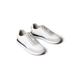 Sneaker Calvin Klein Jeans "RETRO RUNNER LACE UP LTH MG", Damen, Gr. 38, weiß, hellgrau, Leder, Schuhe, Schnürschuh, Halbschuh, Freizeitschuh mit gepolstertem Schaftrand