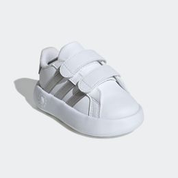 Klettschuh adidas Sportswear "GRAND COURT 2.0 KIDS", Gr. 26, weiß (cloud weiß, matte silber, cloud weiß), Synthetik, Schuhe, Design auf den Spuren des adidas Superstar, für Kinder