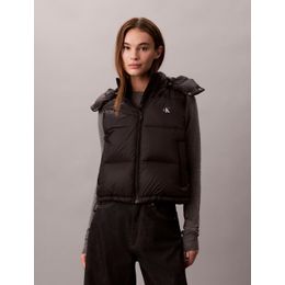 Steppweste Calvin Klein Jeans "ESSENTIAL MIDWEIGHT PUFFER VEST", Damen, Gr. L (42), schwarz, Web, Obermaterial: 100% Polyamid, unifarben, normal, Westen, mit abnehmbarer Kapuze, Stehkragen