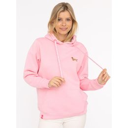 Hoodie Zwillingsherz ""Kleiner Dackel"", Damen, Gr. L/XL, pink, angeraute Sweatware, Obermaterial: 50% Baumwolle, 50% Polyester, unifarben, Modisch, Sweatshirts, "Dackel"-Stickerei, bedruckter Kordelzug, Kängurutasche