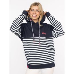 Hoodie Zwillingsherz ""Moin Streifen"", Damen, Gr. L/XL, marine, angeraute Sweatware, Obermaterial: 50% Baumwolle, 50% Polyester, gestreift, mehrfarbig, Modisch, ohne Ausschnitt, angesetztes Bündchen, Sweatshirts, Stickerei, Kapuze mit bedruckter Kordel, gestreift