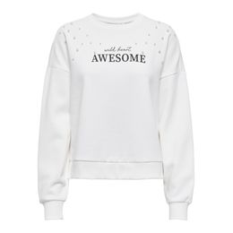 Sweatshirt Only "ONLJENNA L/S O-NECK EMB. BOX SWT", Damen, Gr. S, cloud dancer detail:wild heart awesome, Sweatware, Obermaterial: 60% Baumwolle, 40% Polyester, bedruckt, Rundhals, Sweatshirts Sweatshirt