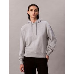 Kapuzensweatshirt Calvin Klein Jeans "LS ARCHIVE TERRY PO HOOD", Damen, Gr. L (42), grau (heroic grau htr), Sweatware, Obermaterial: 86% Baumwolle, 14% Polyester, klassisch normal, Rundhals, eingesetzt Rippbündchen, Sweatshirts, Mit Rundhalsausschnitt
