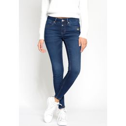 Skinny-fit-Jeans Gang "94LAYLA", Damen, Gr. 33, N-Gr, blau (space blau wash), Denim/Jeans, Obermaterial: 75% Baumwolle, 12% Viskose, 9% Polyester, 4% Elasthan, skinny fit knöchelfrei, Jeans, mit Used-Effekten