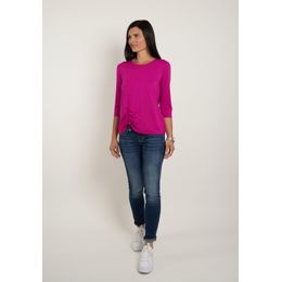 3/4-Arm-Shirt Seidel Moden, Damen, Gr. 34, pink (magenta), Jersey, Obermaterial: 95% Viskose, 5% Elasthan, unifarben, regular fit taillenbedeckt, Rundhals, Shirts 3/4-Arm-Shirt, mit Raff-Detail vorne - MADE IN GERMANY