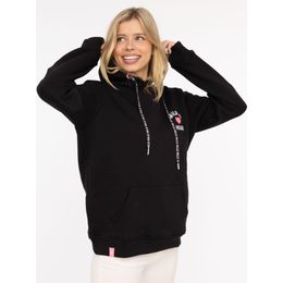 Hoodie Zwillingsherz ""Wild at heart"", Damen, Gr. SM, schwarz, angeraute Sweatware, Obermaterial: 50% Baumwolle, 50% Polyester, mehrfarbig, modisch, Sweatshirts, Leo Kapuze und Stickerei, bedruckter Kordelzug, gestrickte Bündchen