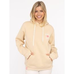 Hoodie Zwillingsherz ""Wild at heart"", Damen, Gr. SM, beige, angeraute Sweatware, Obermaterial: 50% Baumwolle, 50% Polyester, mehrfarbig, modisch, Sweatshirts, Leo Kapuze und Stickerei, bedruckter Kordelzug, gestrickte Bündchen