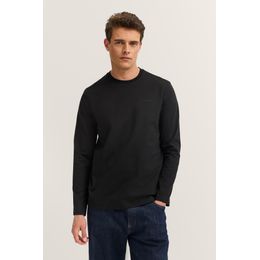 Longsweatshirt Bugatti "Rundhals", Herren, Gr. XL, schwarz (290, schwarz), Jersey, 100% Baumwolle, unifarben, normal, Rundhals, Sweatshirts, im Modern Fit aus Baumwolle