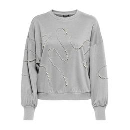Sweatshirt Only "ONLBROOK L/S PEARL DETAIL CS SWT", Damen, Gr. S, weiß (light grau melange detail:weiß pearls), Sweatware, Obermaterial: 60% Baumwolle, 40% Polyester, unifarben, regular fit normal, Rundhals, Sweatshirts Sweatshirt