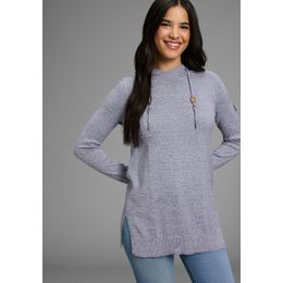 Longpullover Kangaroos, Damen, Gr. 40/42, blau (graublau, meliert), Strick, Obermaterial: 50% Baumwolle, 50% Polyacryl, figurumspielend lang, Rippb&uuml;ndchen, Pullover Longpullover, mit Kapuze und Schlitzen am Saum