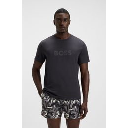 T-Shirt BOSS, Herren, Gr. L52, grau (dunkelgrau), Jersey, Obermaterial: 100% Baumwolle, unifarben, Rundhals, abgesteppte Kante, Shirts, mit UV Schutz (SPF 50+)