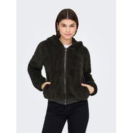 Kapuzenplüschjacke Only "ONLNEWANNA CONTACT SHERPA JKT OTW NOOS", Damen, Gr. XS, braun (chocolate torte), Plüsch, Obermaterial: 100% Polyester, unifarben, regular fit normal, elastischer Bund, Jacken