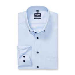 Langarmhemd OLYMP "Luxor modern fit", Herren, Gr. 44, N-Gr, blau (hellblau), Web, Obermaterial: 100% Baumwolle, normal, 2-Knopf-Manschette, Hemden, modern fit, Businesshemd, Button-down-Kragen