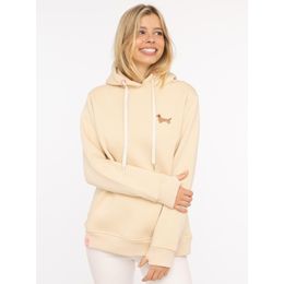 Hoodie Zwillingsherz ""Kleiner Dackel"", Damen, Gr. L/XL, beige, angeraute Sweatware, Obermaterial: 50% Baumwolle, 50% Polyester, unifarben, Sweatshirts, "Dackel"-Stickerei, bedruckter Kordelzug, Kängurutasche