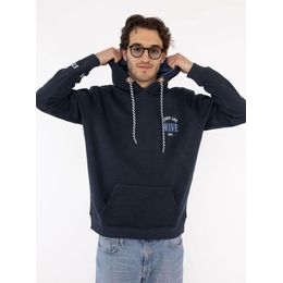 Hoodie Zwillingsherz ""Coast Life Wave"", Damen, Gr. L, blau (marine), angeraute Sweatware, Obermaterial: 50% Baumwolle, 50% Polyester, unifarben mit Farbeinsatz, normal hüftbedeckend, ohne Ausschnitt, angesetztes Bündchen, Sweatshirts, Kapuze, Kordelzug, Fronttasche, Stickerei