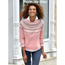 WITT Damen Norwegerpullover aus reiner Baumwolle, rosé-gemustert, Größe 52