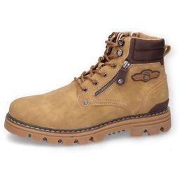 Schnürboots Dockers by Gerli, Herren, Gr. 42, braun (camelfarben), Lederimitat, Textil, used, Schuhe, Winterstiefel, Freizeitstiefel, Worker-Boots mit modischen Details