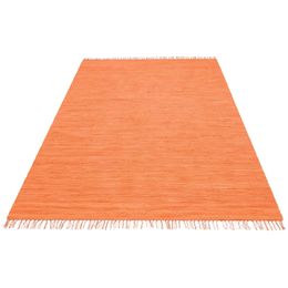 Teppich my home "Paul" Gr. 1, orange (terra), B:60cm, Baumwolle, Teppiche, Fransenteppich, Wendeteppich, Uni, handgewebt, mit Fransen, reine Baumwolle, Läufer