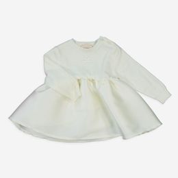 Elisabetta Franchi Cremefarbenes Kleid mit gesticktem Logo