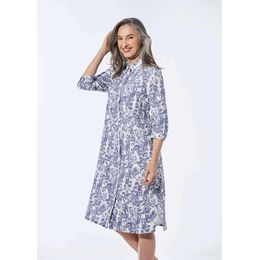 GOLDNER Leinenkleid mit Print und 3/4-Arm in marine / wei&szlig; / gemustert | Gr.: 46