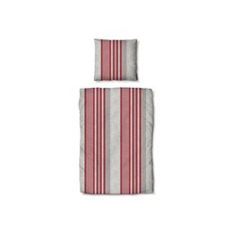 Traumschlaf Bettw&auml;sche Mountain Stripe Berry in rot | Gr.: 135 x 200 + 80 x 80 cm