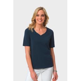 GOLDNER Halbarm Basic-Shirt aus Baumwolle in marine | Gr.: 38
