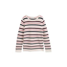 Tom Tailor Damen Strickpullover aus Baumwolle, rosa, Gestreift, Gr. M