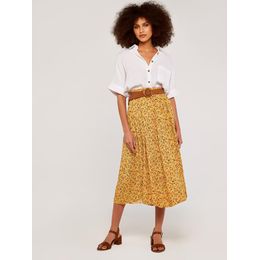 Apricot Ditsy Belted Midi Skirt ' ' Damen Größe 36 gelb