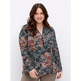 sheego by Joe Browns sheego Gro&szlig;e Gr&ouml;&szlig;en Shirt mit Rei&szlig;verschluss am V-Ausschnitt, schwarz-bedruckt, Gr&ouml;&szlig;e 50 - Damen