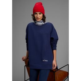 Longsweatshirt Laura Scott, Damen, Gr. 36/38, blau (marine), Sweatware, Obermaterial: 60% Baumwolle, 40% Polyester, bedruckt, unifarben, oversize, Rundhals, Sweatshirts, Weiche Baumwollmischung mit Seitenschlitzen und Schriftprint