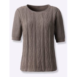 WITT Damen Kurzarmpullover mit Strickmuster-Mix, taupe, Gr&ouml;&szlig;e 38