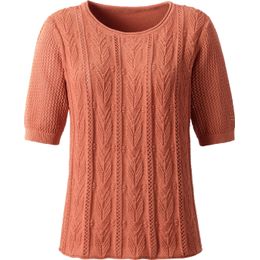 CR&Eacute;ATION L Damen Kurzarmpullover mit Strickmuster-Mix papaya Gr&ouml;&szlig;e 36