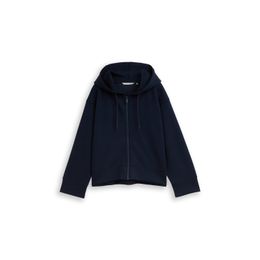 Tom Tailor Denim Damen Loose Fit Scuba Hoodie Sweatjacke, blau, Uni, Gr. XL