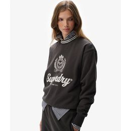 Superdry Damen Baumwolle Gesticktes Logo Lockeres Country Club Sweatshirt Mit Rundhalsausschnitt, Schwarz - Gr&ouml;&szlig;e: 34 210262350074404A028