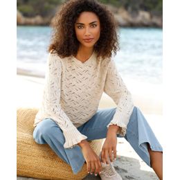 Heine Damen Ajourpullover, Braun, Gr. 50, Rundhals Pullover, Material: Baumwolle
