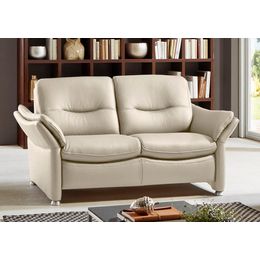 2-Sitzer Hukla "HU-SF15058 Ledersofa, Breite 164 cm", beige (torro ecru), B:164cm H:91cm T:92cm, Sofas, hochwertiges Glattleder, optional mit Kopfst&uuml;tze