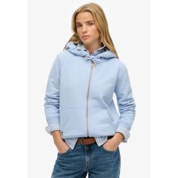 Kapuzensweatjacke Superdry "ESSENTIAL LOGO ZIPHOOD HB", Damen, Gr. L, blau (rich blau), Sweatware, Obermaterial: 70% Baumwolle, 30% Polyester, unifarben, relaxed fit hüftbedeckend, Rippbündchen, Sweatjacken