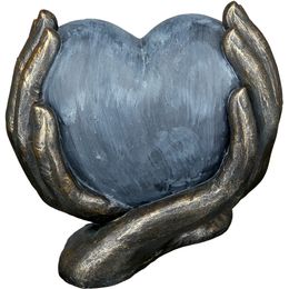 Dekofigur CASABLANCA BY GILDE "Skulptur Herz in Händen", grau, B:15cm H:15cm T:10cm, Kunstharz, Dekofiguren