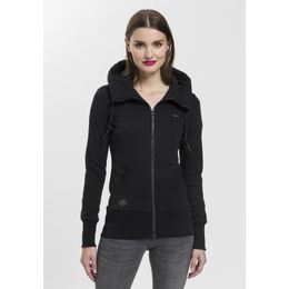 Sweatjacke Ragwear "NESKA ZIP O", Damen, Gr. L, schwarz, Sweatware, Obermaterial: 90% Baumwolle, 10% Polyester, kontrastfarbene Details, unifarben, figurbetont hüftbedeckend, ohne Ausschnitt, Rippbündchen, Sweatjacken Sweatjacke, mit extra breiten Bündchen