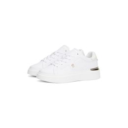 Keilsneaker Tommy Hilfiger "TH FASHION COURT SNEAKER", Damen, Gr. 38, weiß, Nappaleder, Sportlich, Schuhe, Freizeitschuh, Halbschuh, Schnürer mit goldfarbenen Details