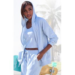 Sweater Vivance, Damen, Gr. 32/34, blau (hellblau), Frottee, Obermaterial: 63% Baumwolle, 37% Polyester. Kapuzenfutter: 52% Baumwolle, 48% Polyester, unifarben, Basic lang, Rundhals, angesetztes Bündchen, Sweatshirts, in Frotteequalität