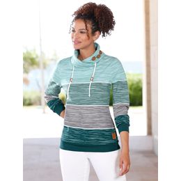 Sweatshirt Casual Looks, Damen, Gr. 36, gr&uuml;n (petrol, kalkmint, bedruckt), 50% Baumwolle, 50% Polyester, gemustert, gestreift, mehrfarbig, meliert, Sweatshirts Sweatshirt