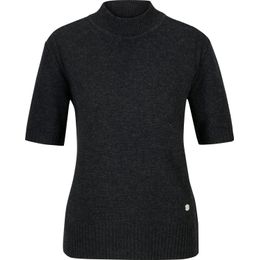 CREATION L PREMIUM Damen Kurzarmpullover Mit geripptem Einsatz schwarz-meliert Gr&ouml;&szlig;e 36