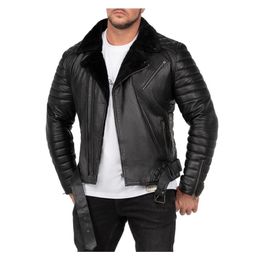 Reichstadt Herren Slim Fit Echtlederjacke Black Zipper in Black | Gr.: XL
