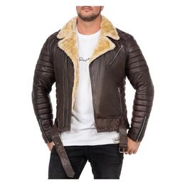 Reichstadt Herren Slim Fit Echtlederjacke Black Zipper in Brown | Gr.: XL