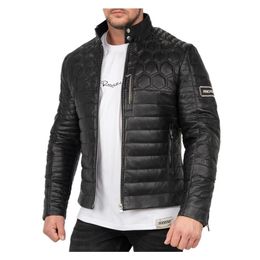 Reichstadt Herren Slim Fit Echtlederjacke Echtleder in Black | Gr.: XL