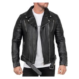 Reichstadt Herren Slim Fit Echtlederjacke Silver Zipper in Black | Gr.: S