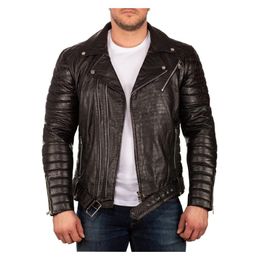 Reichstadt Herren Slim Fit Echtleder Jacke Crocodile Silver Zipper in Black | Gr.: M