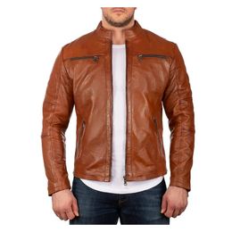 Reichstadt Herren Slim Fit Echtlederjacke Silver Zipper in Brown | Gr.: M